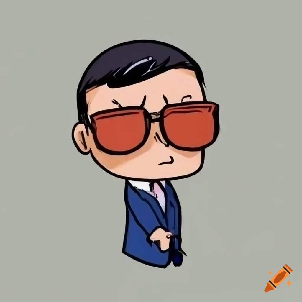 Retro Japanese animation style of a man in a suit with sunglasses on ...