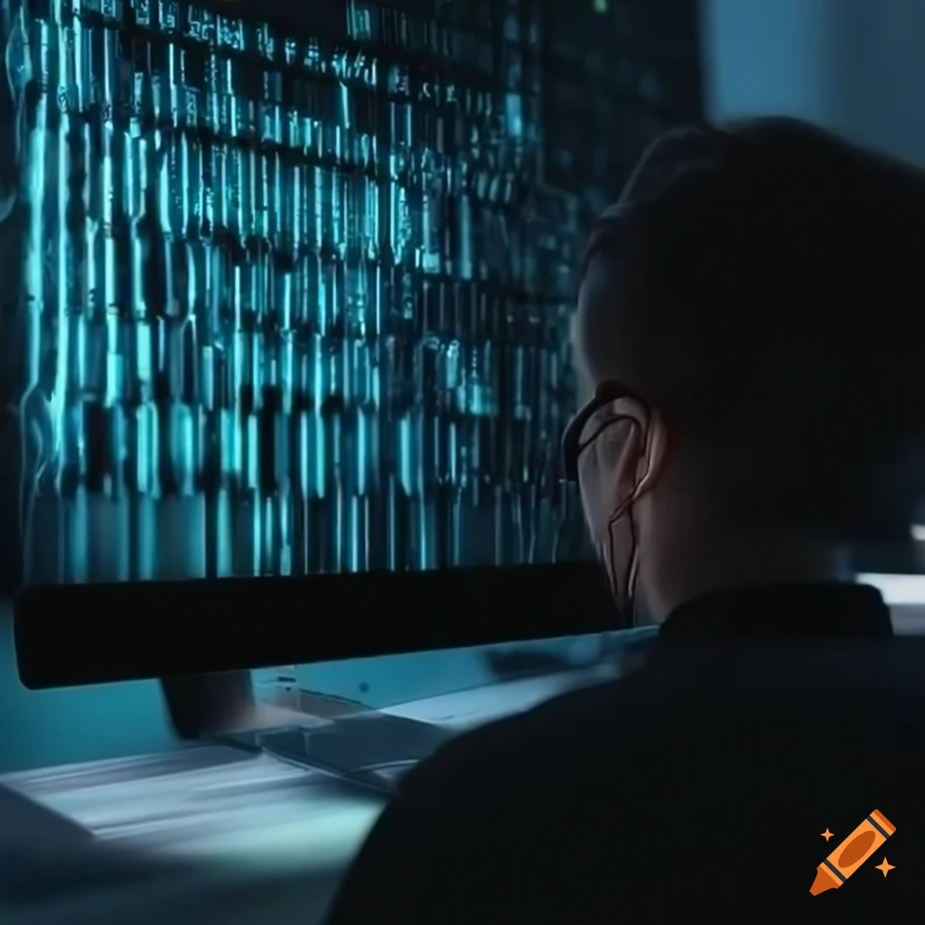 Person working on a computer in cyberspace