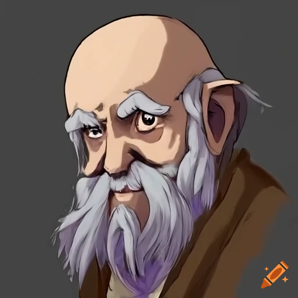 Illustration of an old balding wizard