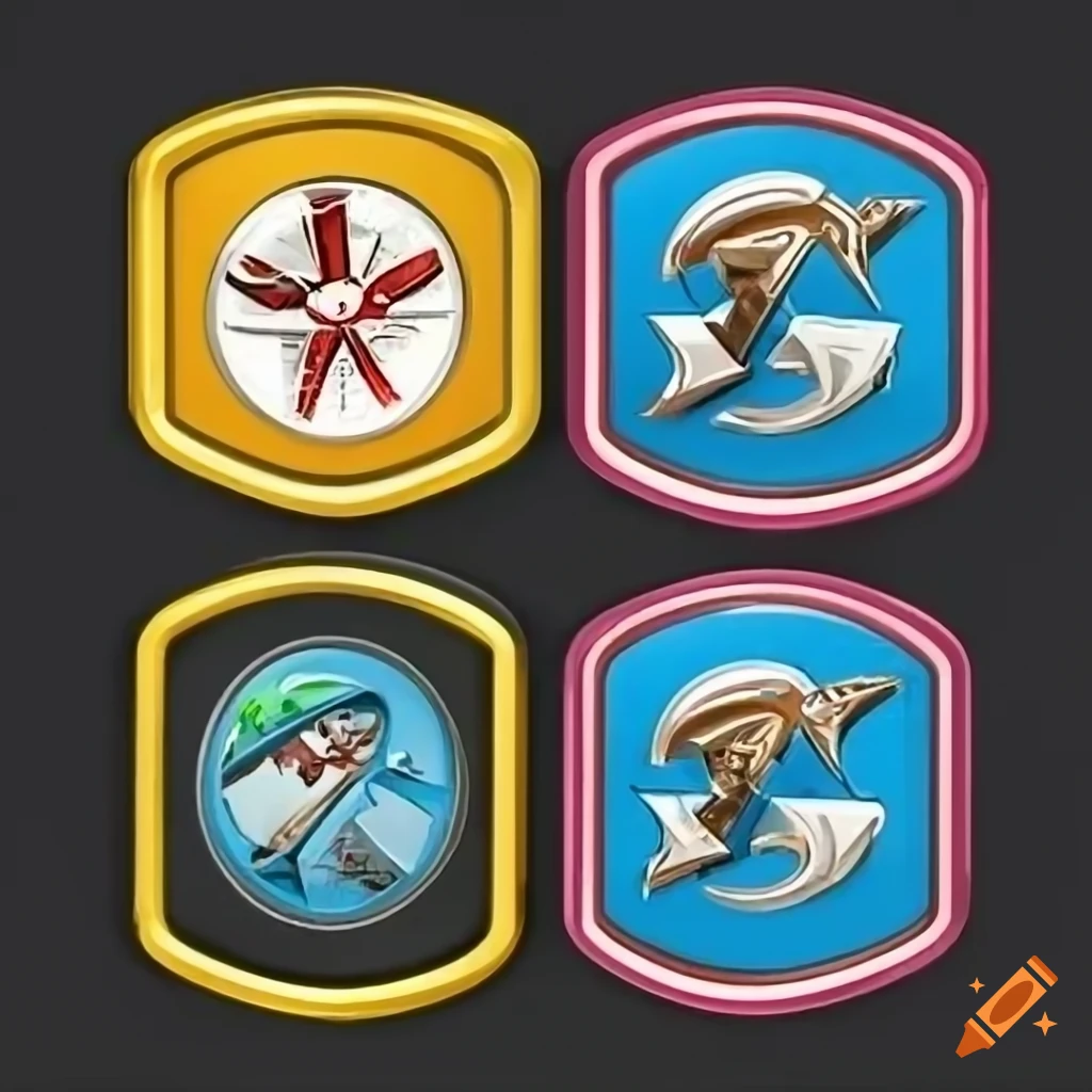 Colorful construction merit badge icons on black background