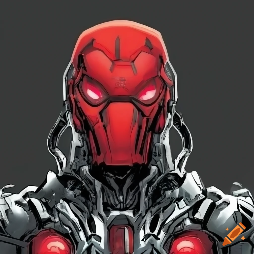 Red hood character in a futuristic sci-fi world resembling halo on Craiyon