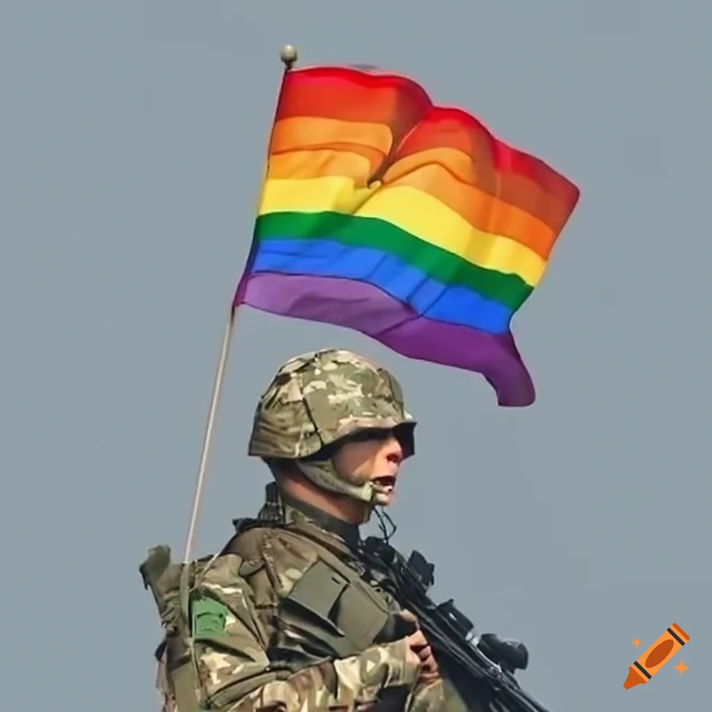 Soldiers raising lgbt flag