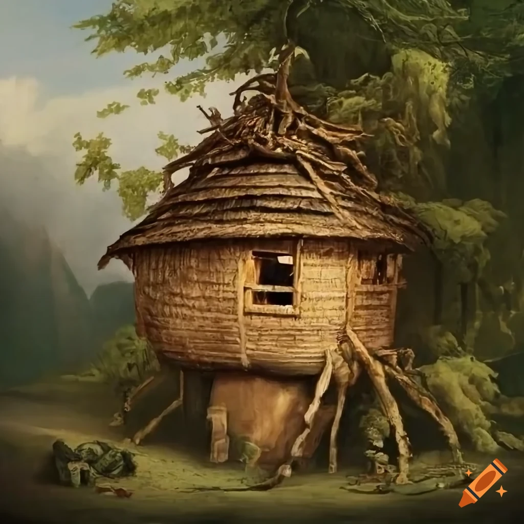 Artwork of tree huts made from raw materials and old car parts on Craiyon