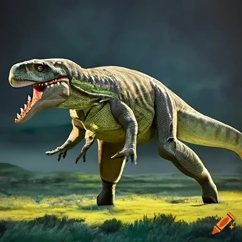 Colorful Iguanodon dinosaur in warm morning light on Craiyon