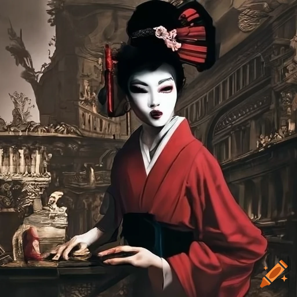 Artwork of a gothic geisha by piranesi on Craiyon