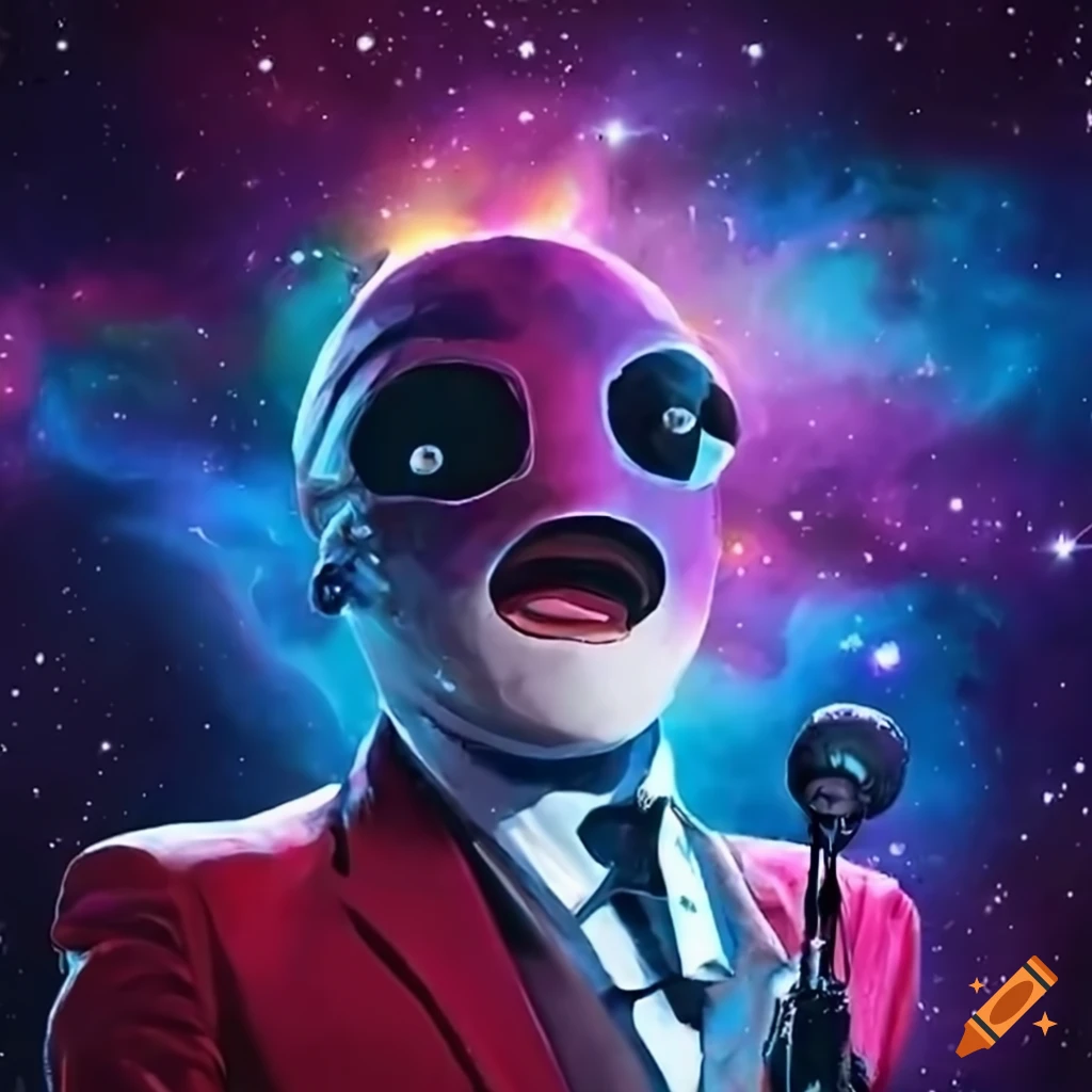 Artistic representation of a masked male singer in a space nebula on ...