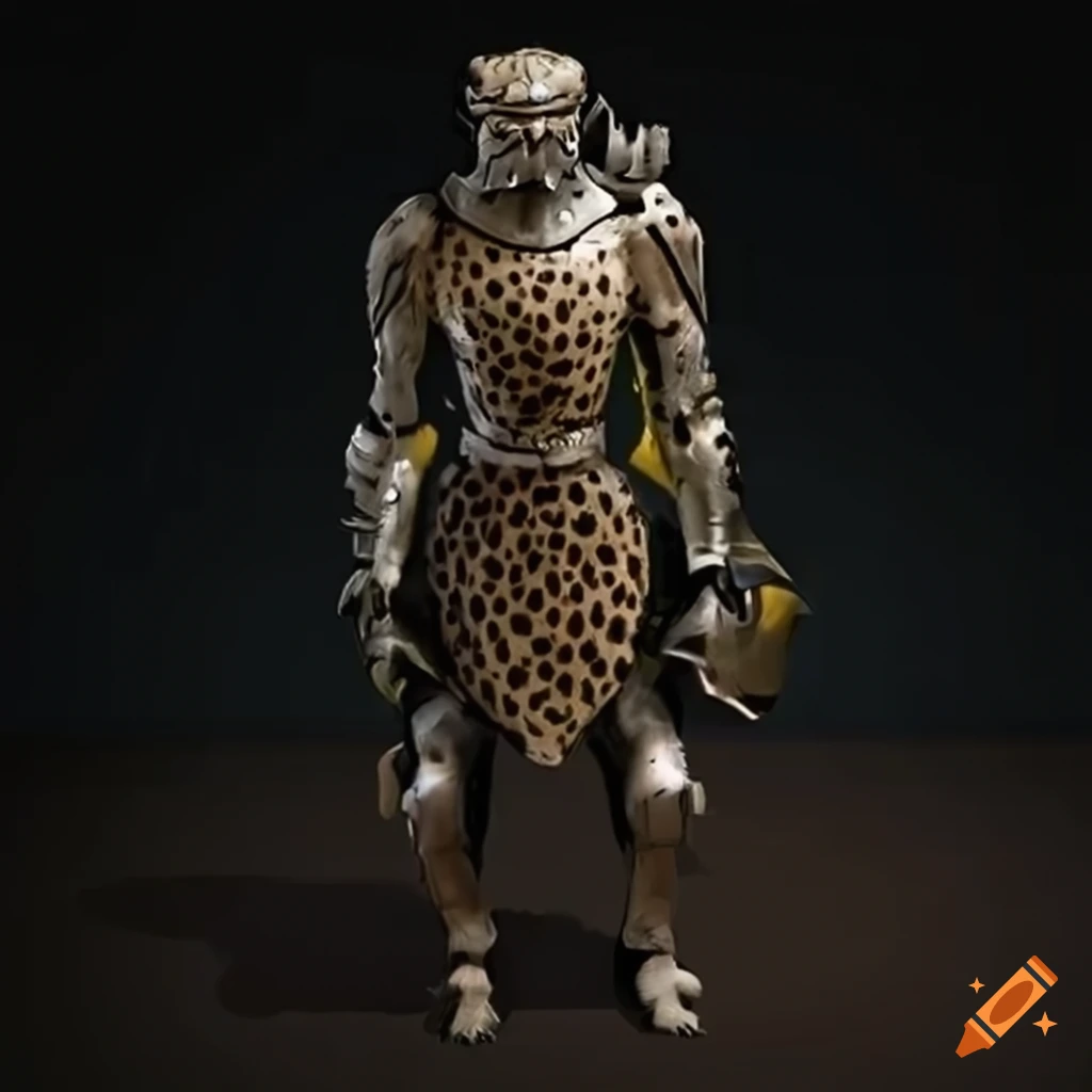 Illustration of a humanoid cheetah in armor on Craiyon