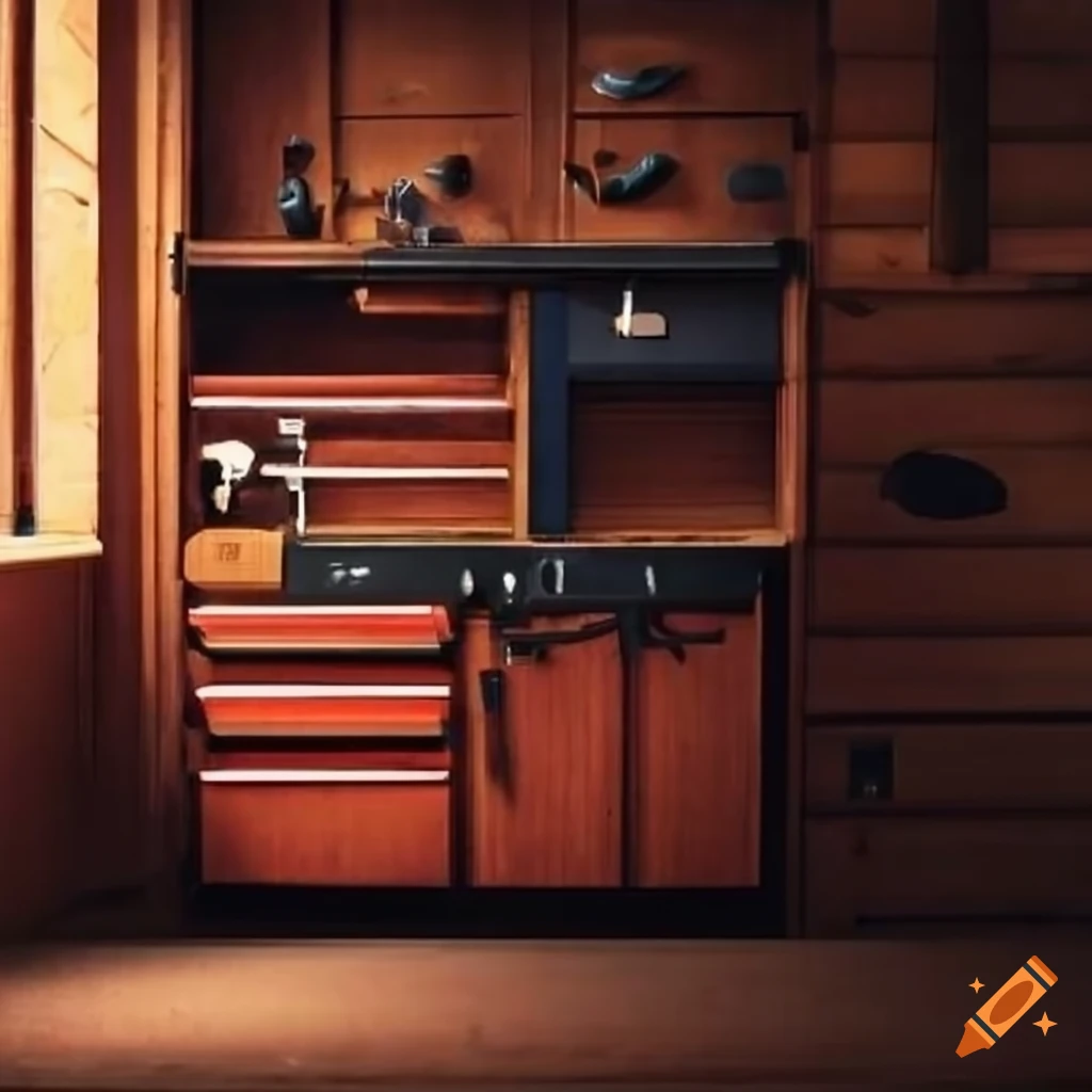 Cabin-style tool cabinet in a room