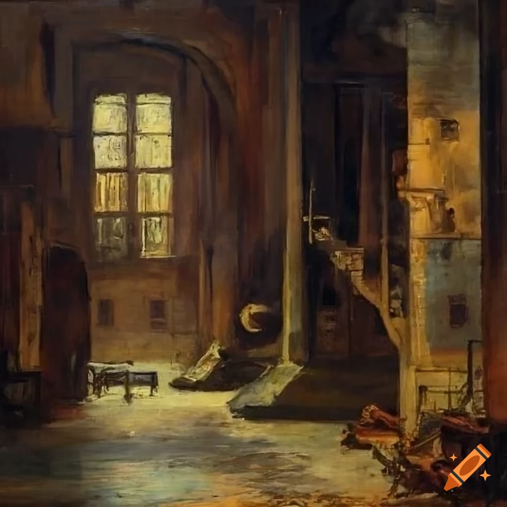 Artwork of an abandoned factory at night