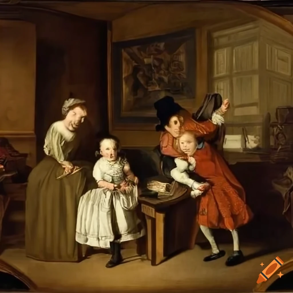 William hogarth painting of a family arguing in a cluttered room on Craiyon