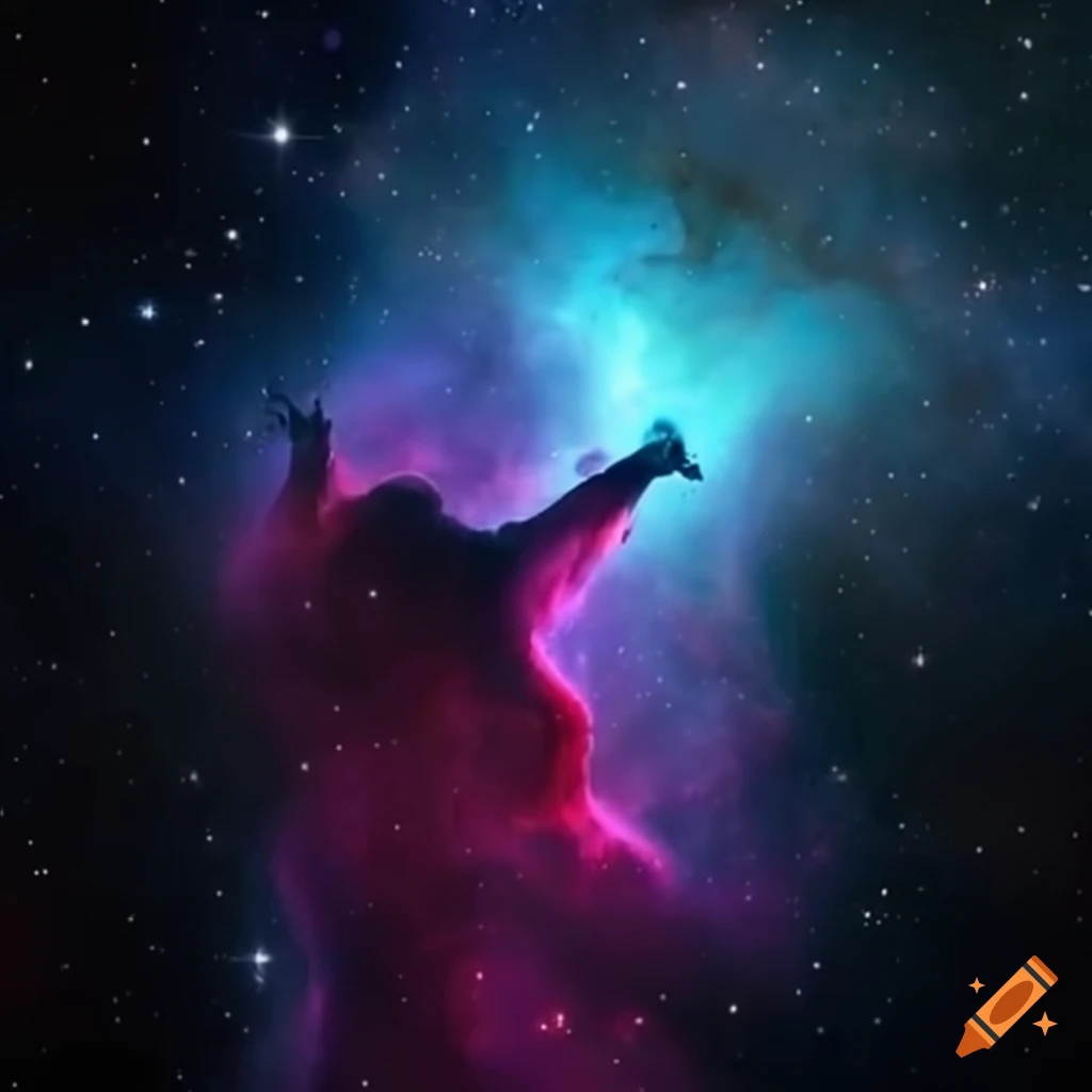 Artistic representation of a singing male singer in a space nebula on ...