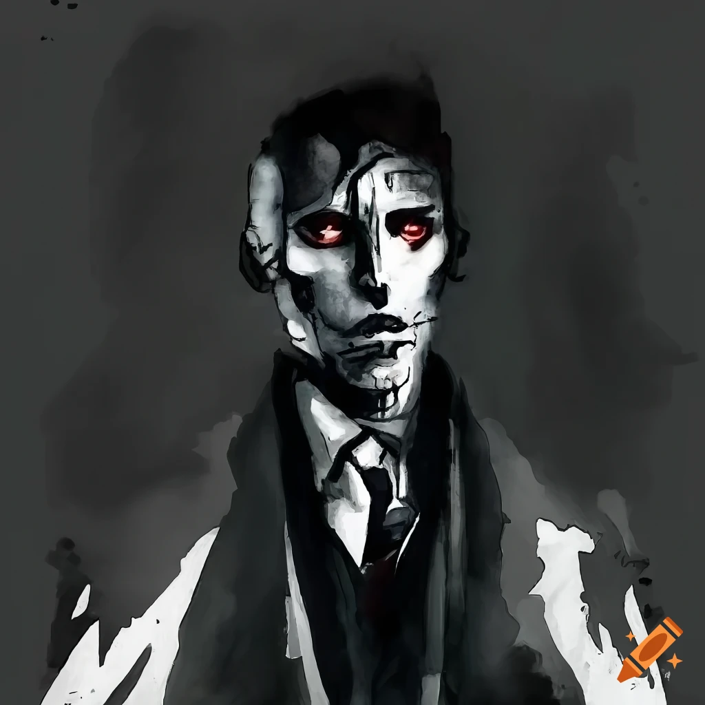 Artistic depiction of a dark figure standing on top of a white building ...