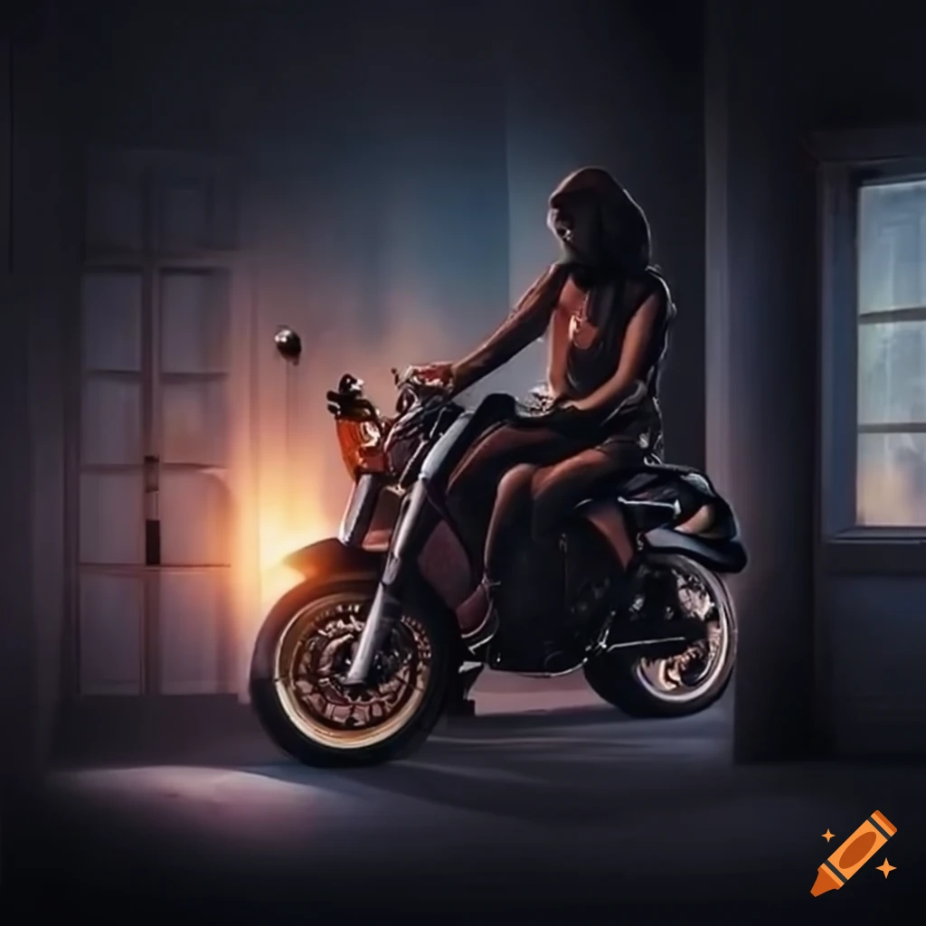 Motorcycle displayed in a cozy cabin room on Craiyon