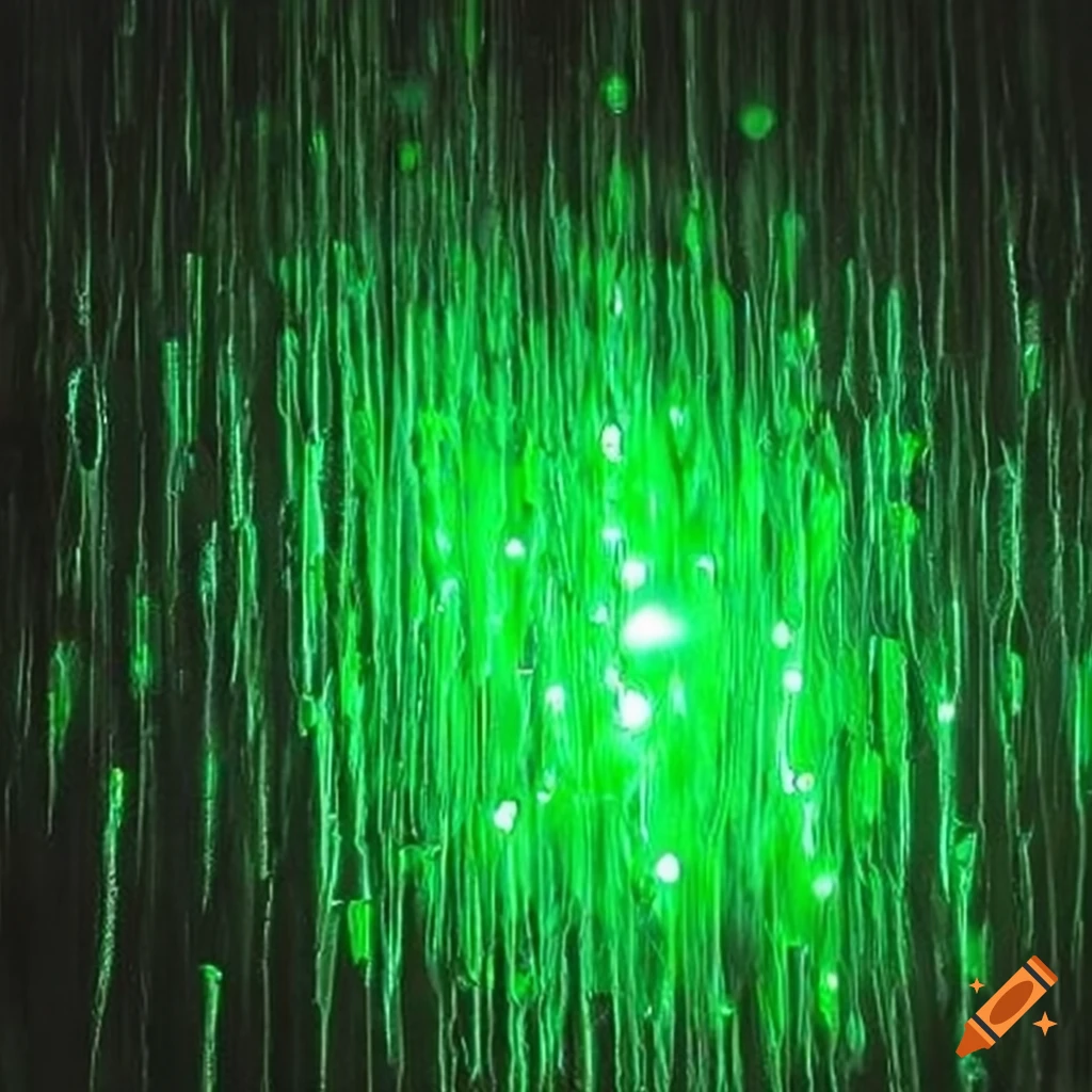 Green led light in the rain on Craiyon