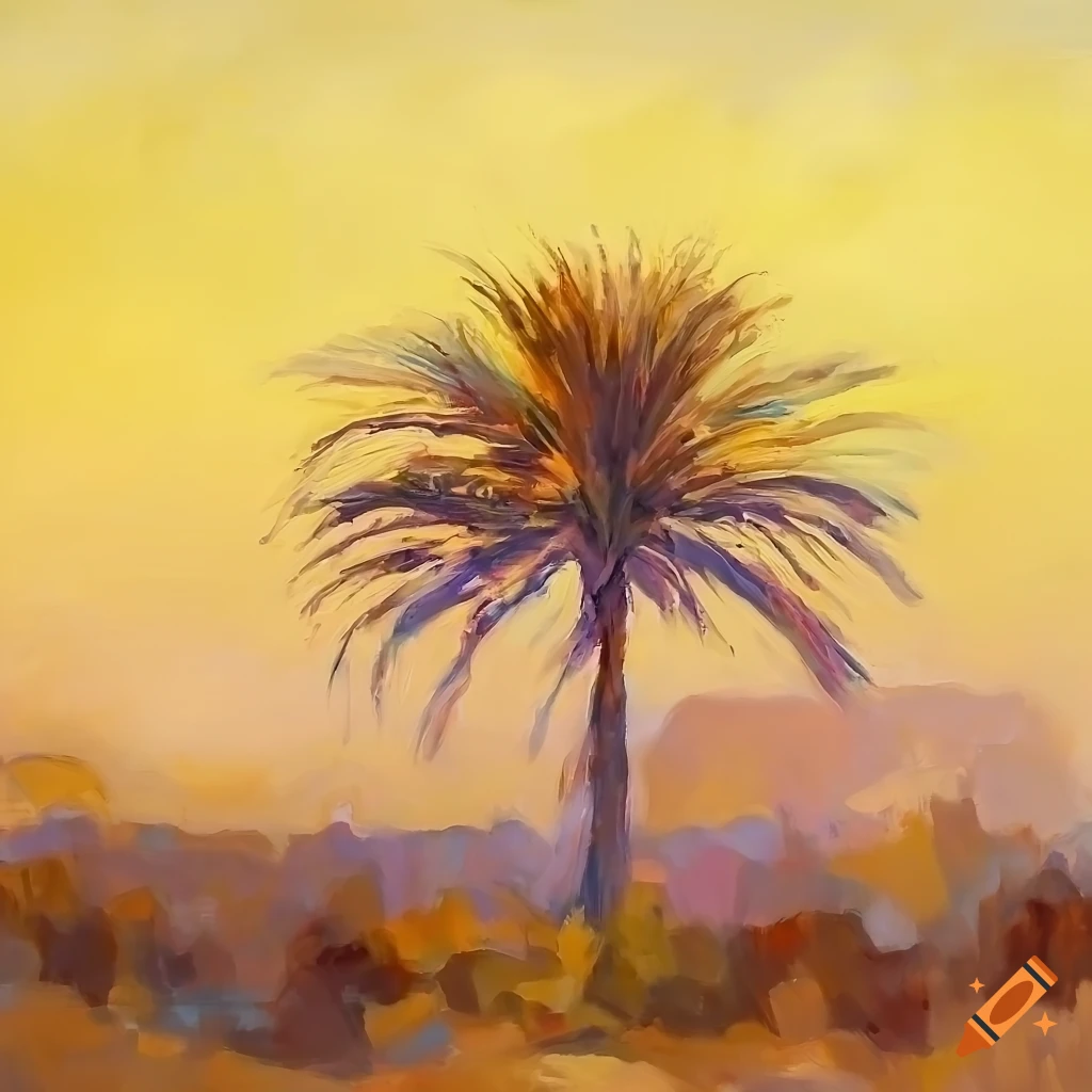 Impressionist painting of a tall moroccan date palm on Craiyon
