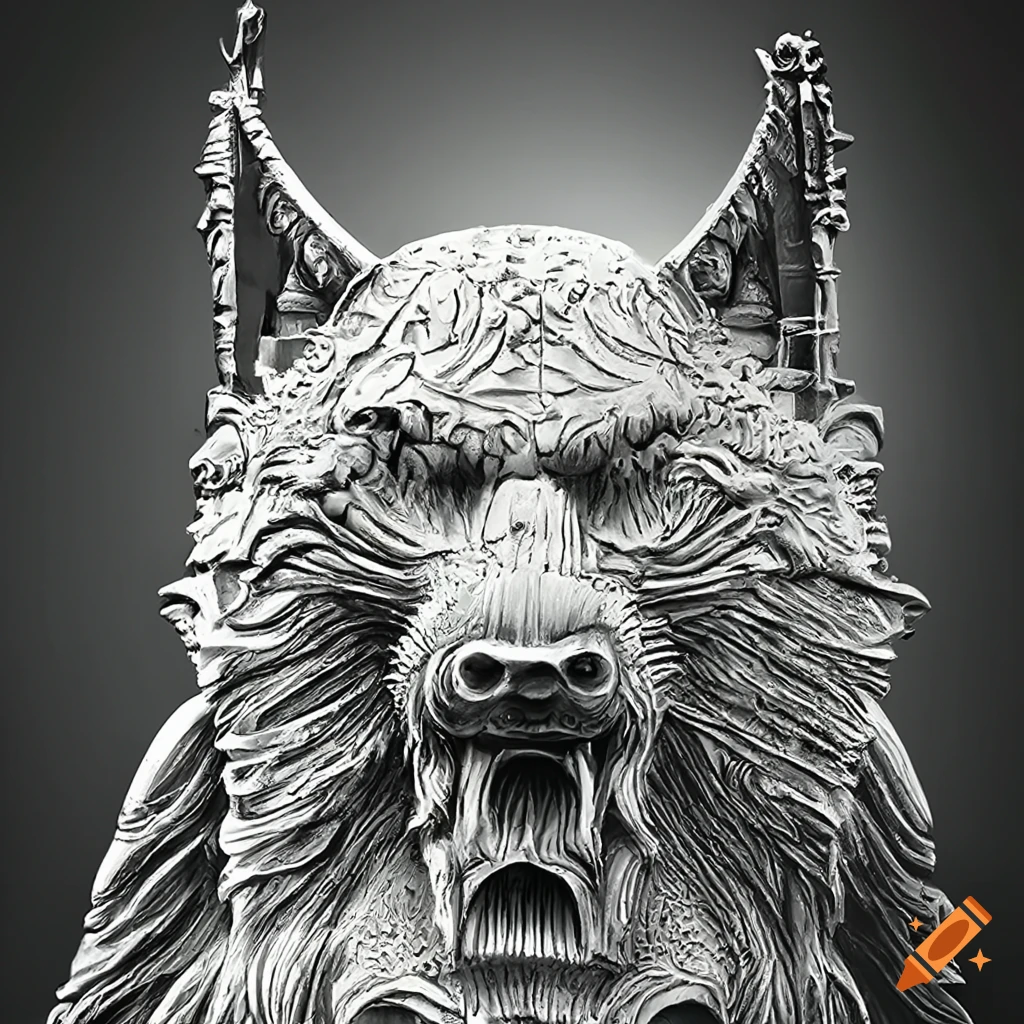 Detailed wood carving of a werewolf