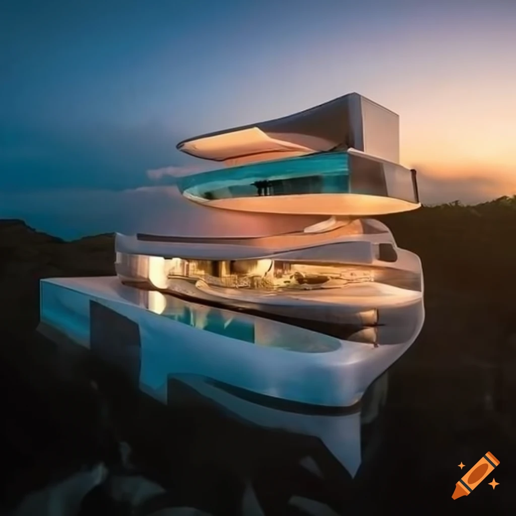 Futuristic villa in cancun overlooking the beach on Craiyon