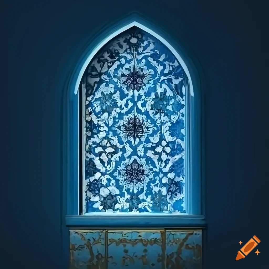 High resolution blue islamic window artwork on Craiyon