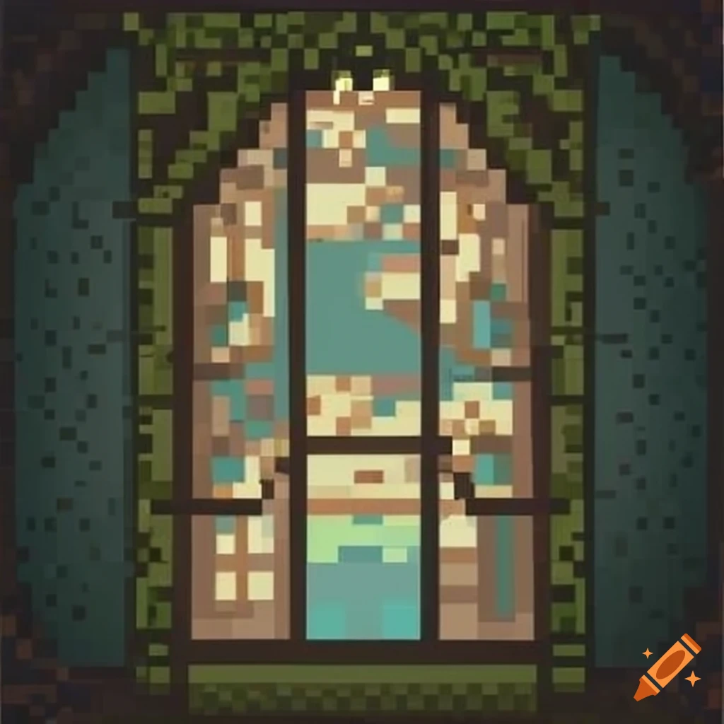 Pixel art of a victorian-style window