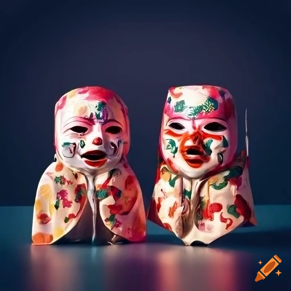 Digital art of two cloaked figures with japanese masks on Craiyon