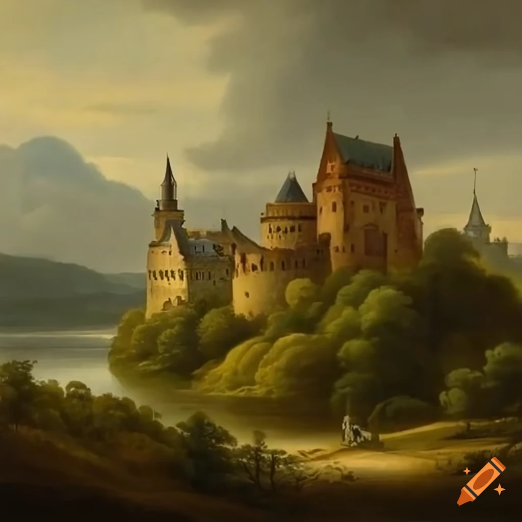 Painting of german landscape with castles