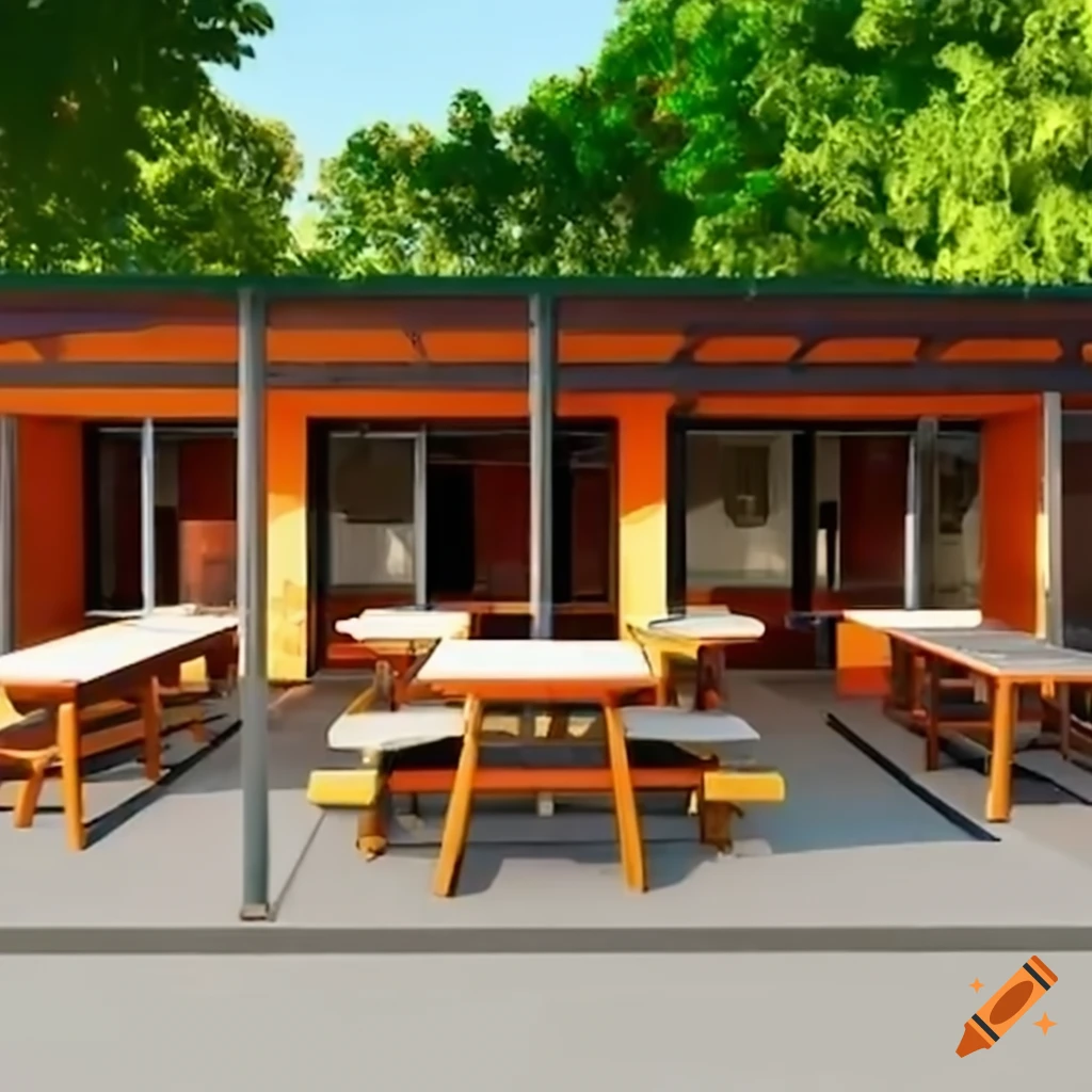 Hd image of an open-air community dining area for students on Craiyon