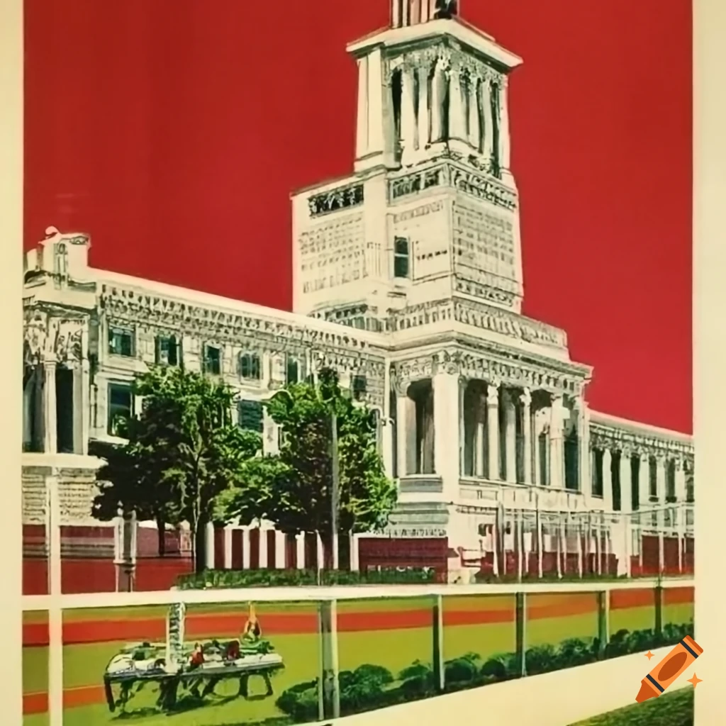 Vintage travel poster of an impressive administration building on Craiyon