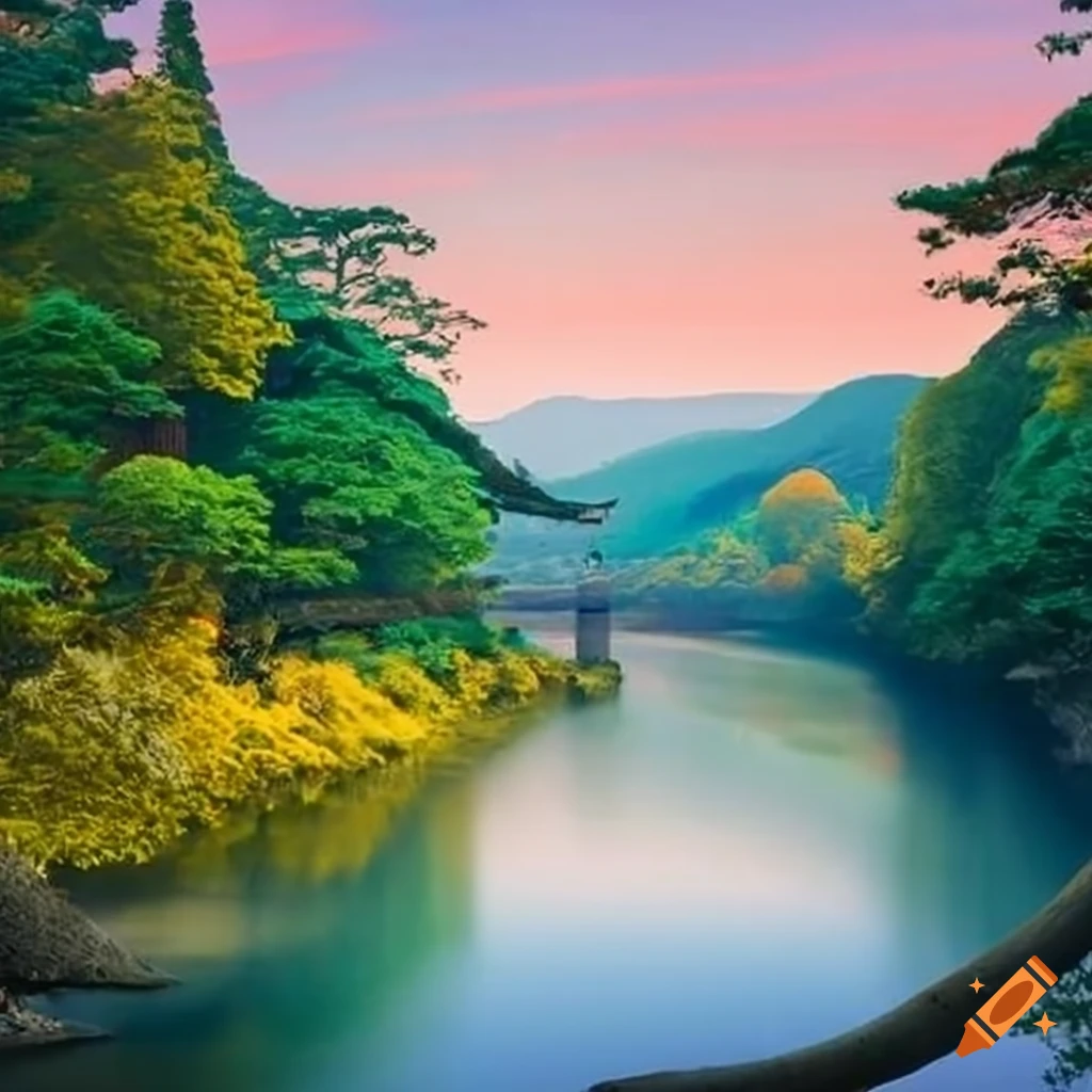 japanese-cherry-trees-by-saltwater-mountain-lake-on-craiyon