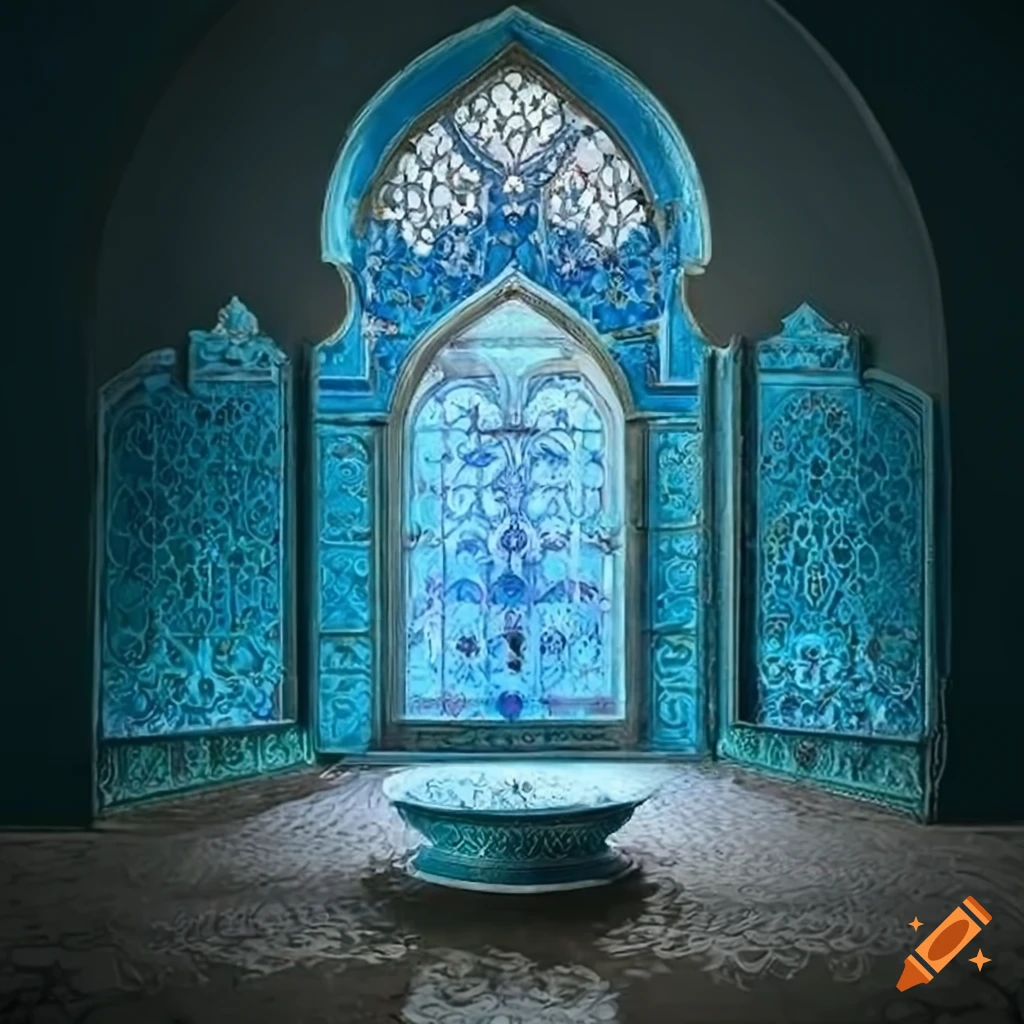 Blue islamic window in a garden palace