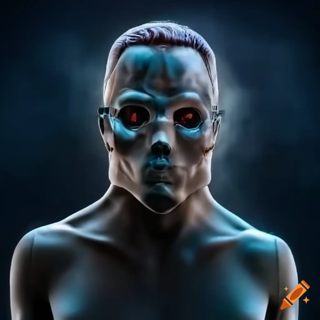 Artistic representation of a male AI with a secret head mask on Craiyon