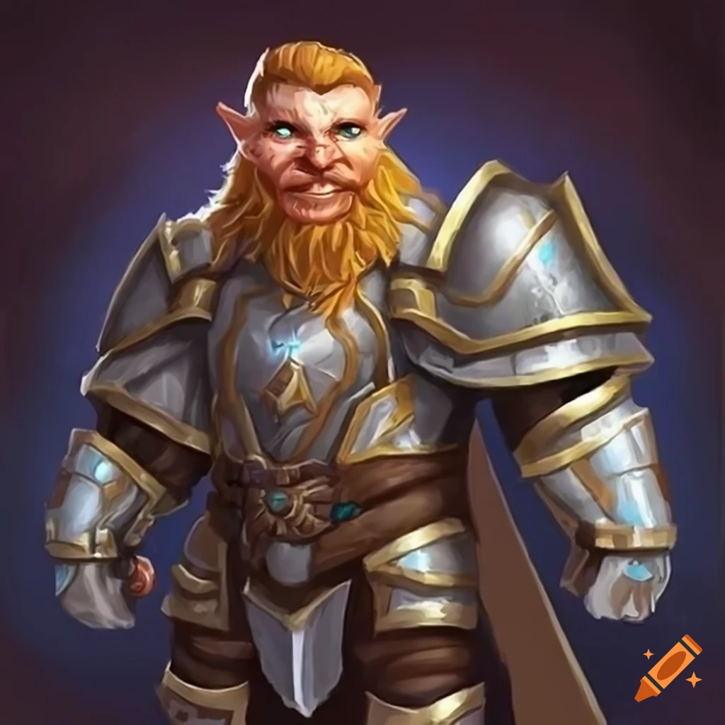 Holy paladin dwarf from world of warcraft holding a shield on Craiyon