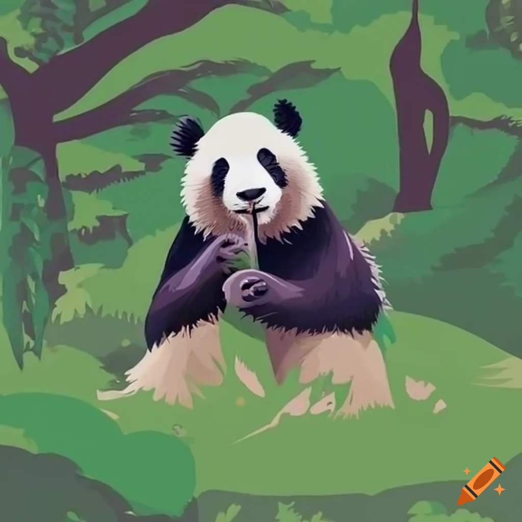 Panda in a green landscape