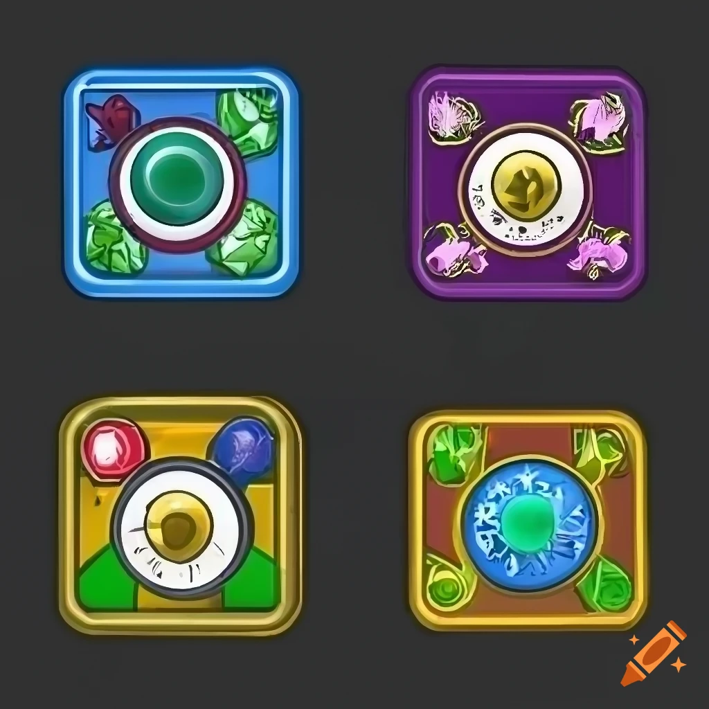 Spritesheet of sleek rpg item icons on Craiyon