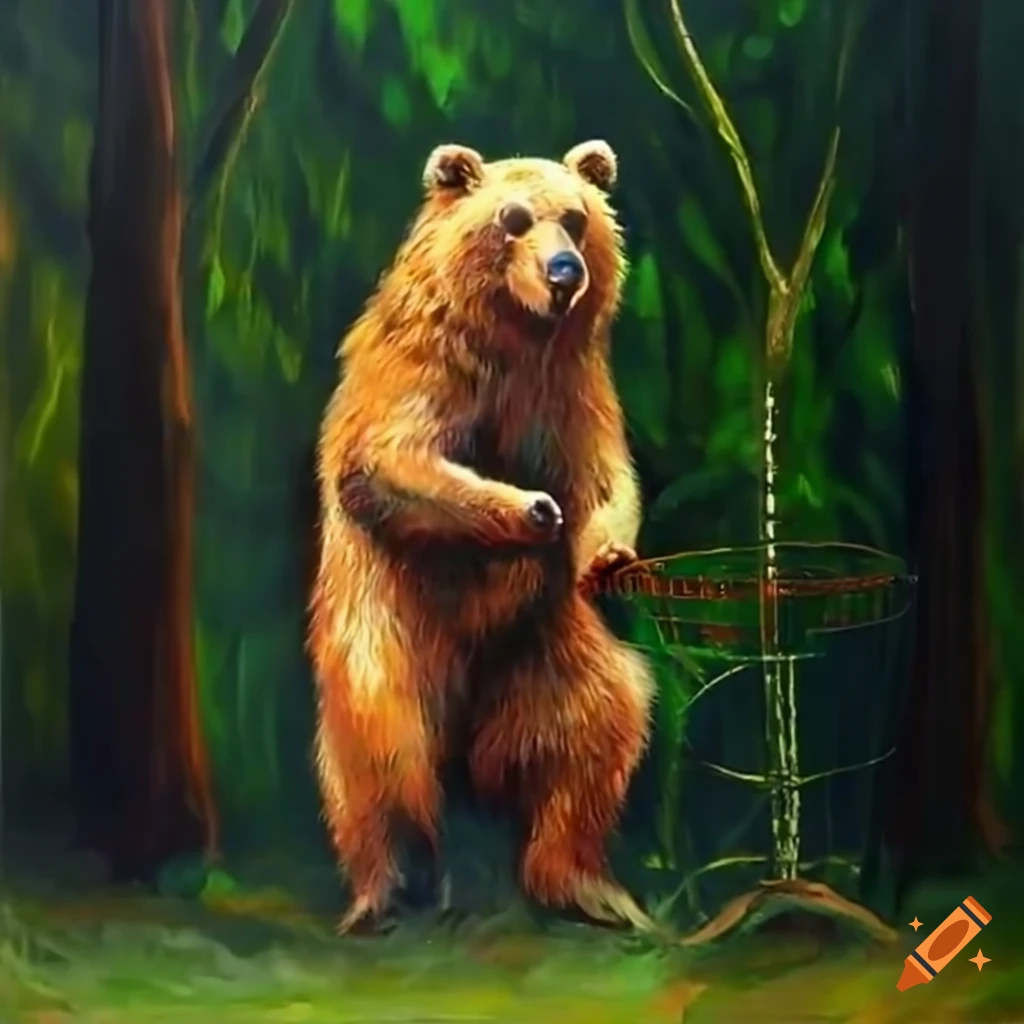 Bear playing disc golf