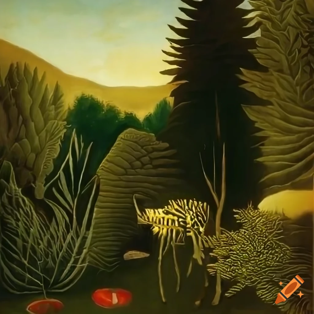 Painting of a nocturnal forest by henri rousseau