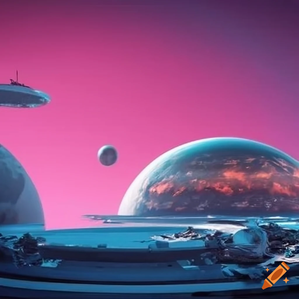 Space port in the rings of a pink planet on Craiyon