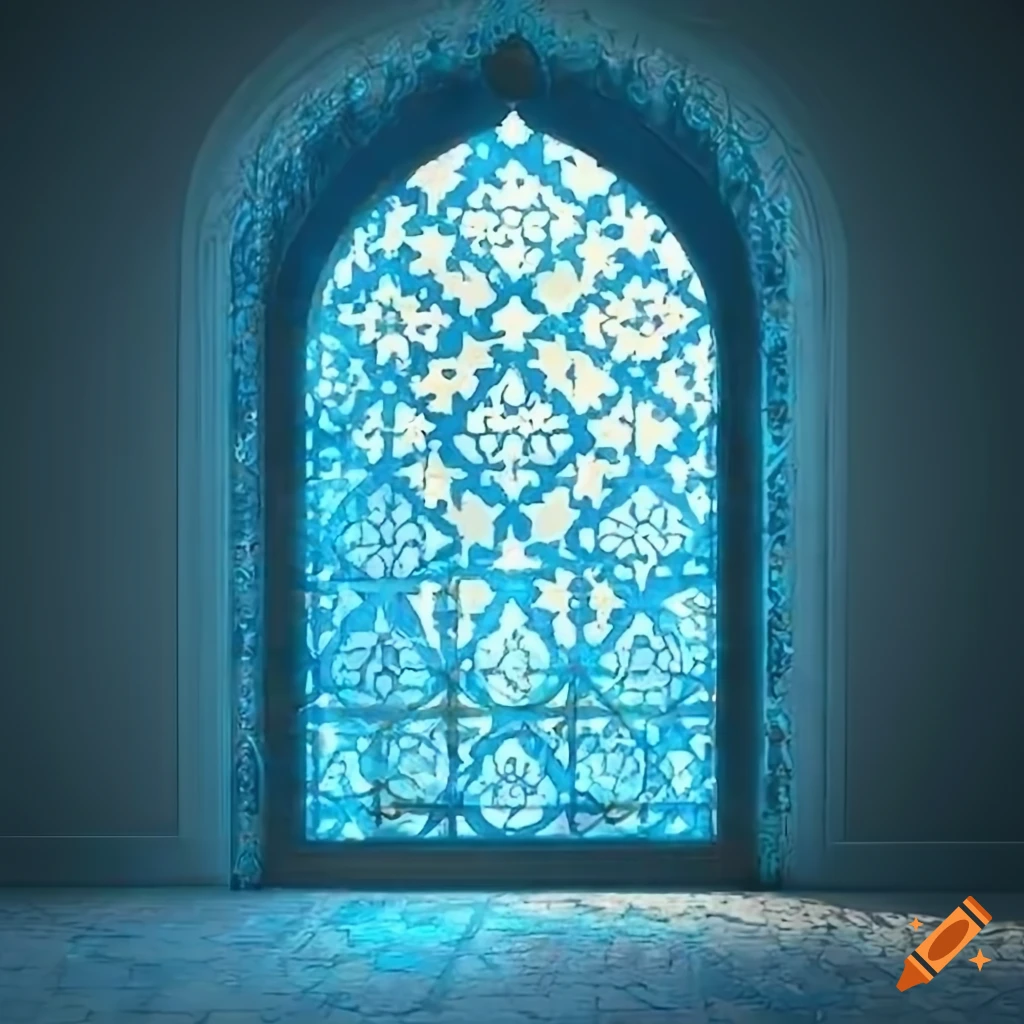 Artful blue islamic window design on Craiyon