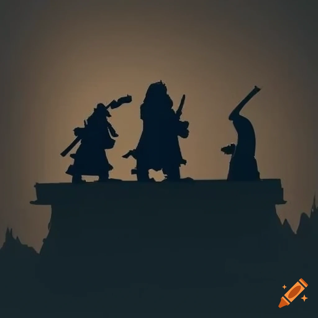 Silhouette of dwarven workers constructing a bridge on Craiyon