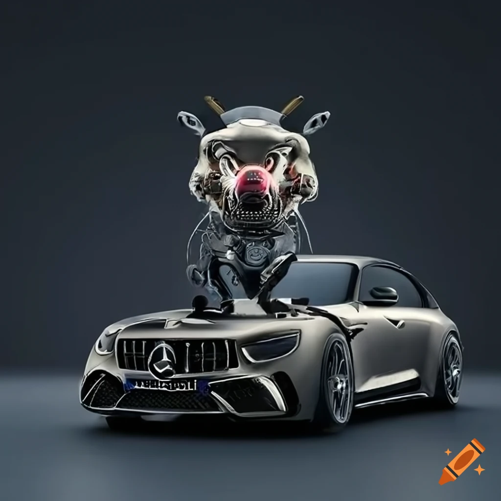 Mercedes amg with a robotic ape on Craiyon