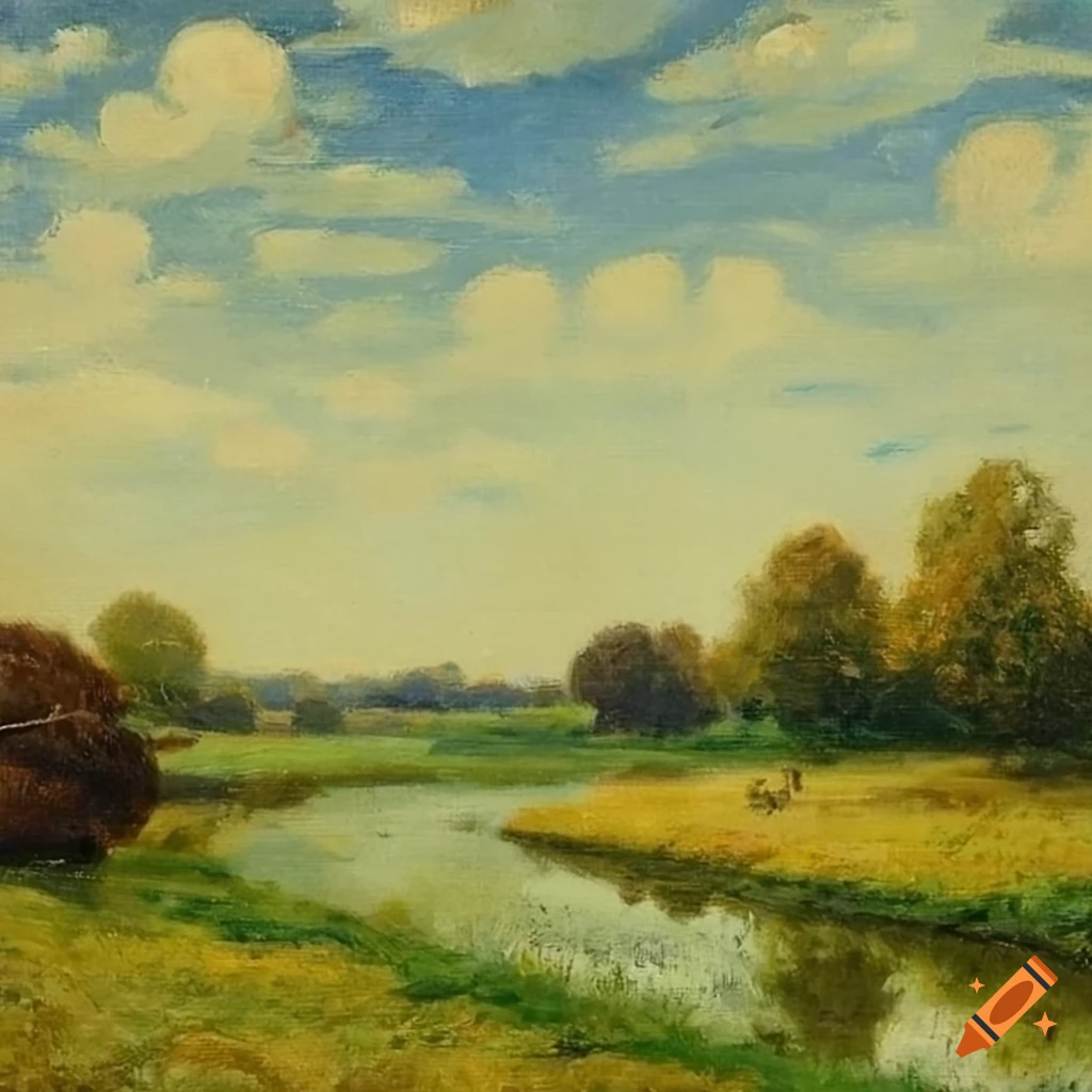 Vintage painting of a peaceful countryside in holland on Craiyon