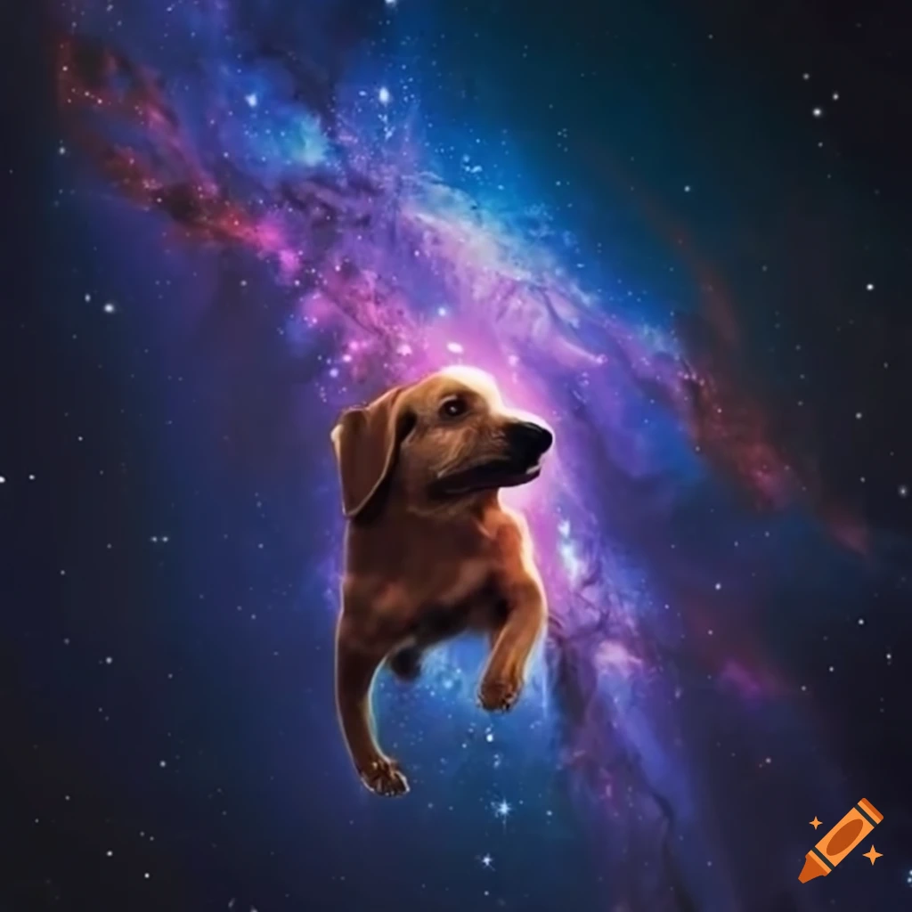 Dog soaring through the galaxy on Craiyon