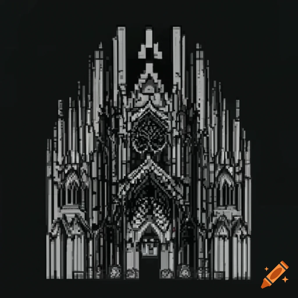 Intricate pixel art of a gothic cathedral