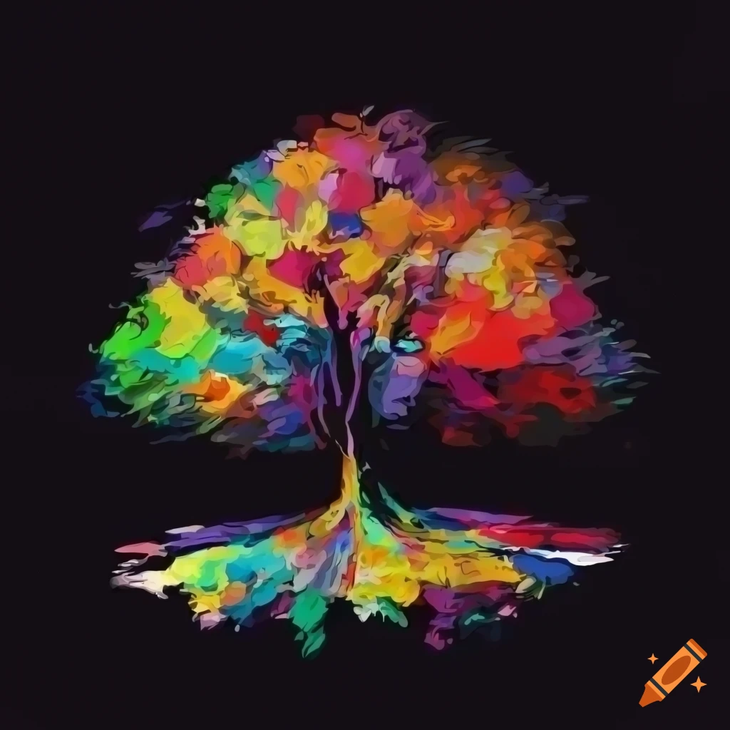 Colorful tree of life on dark background