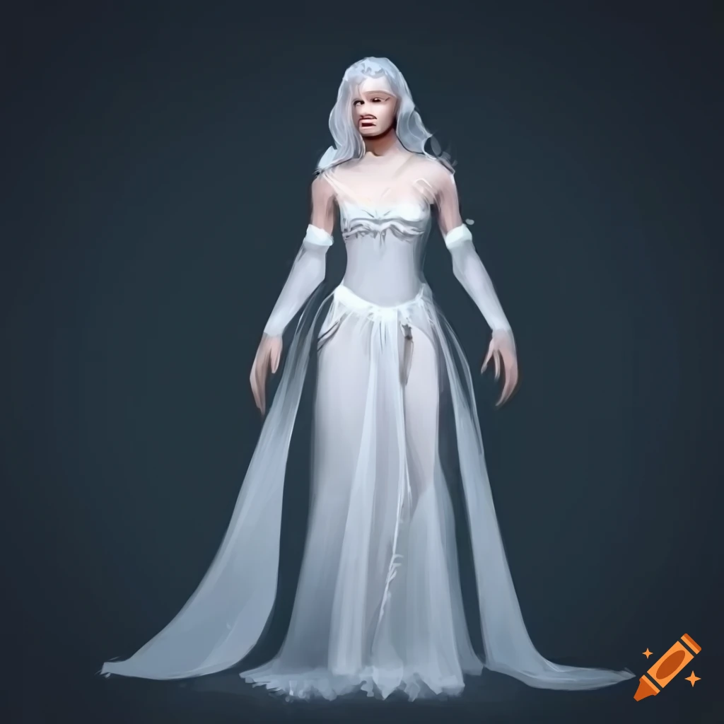Artwork of a beautiful moon elf woman in white gown on Craiyon