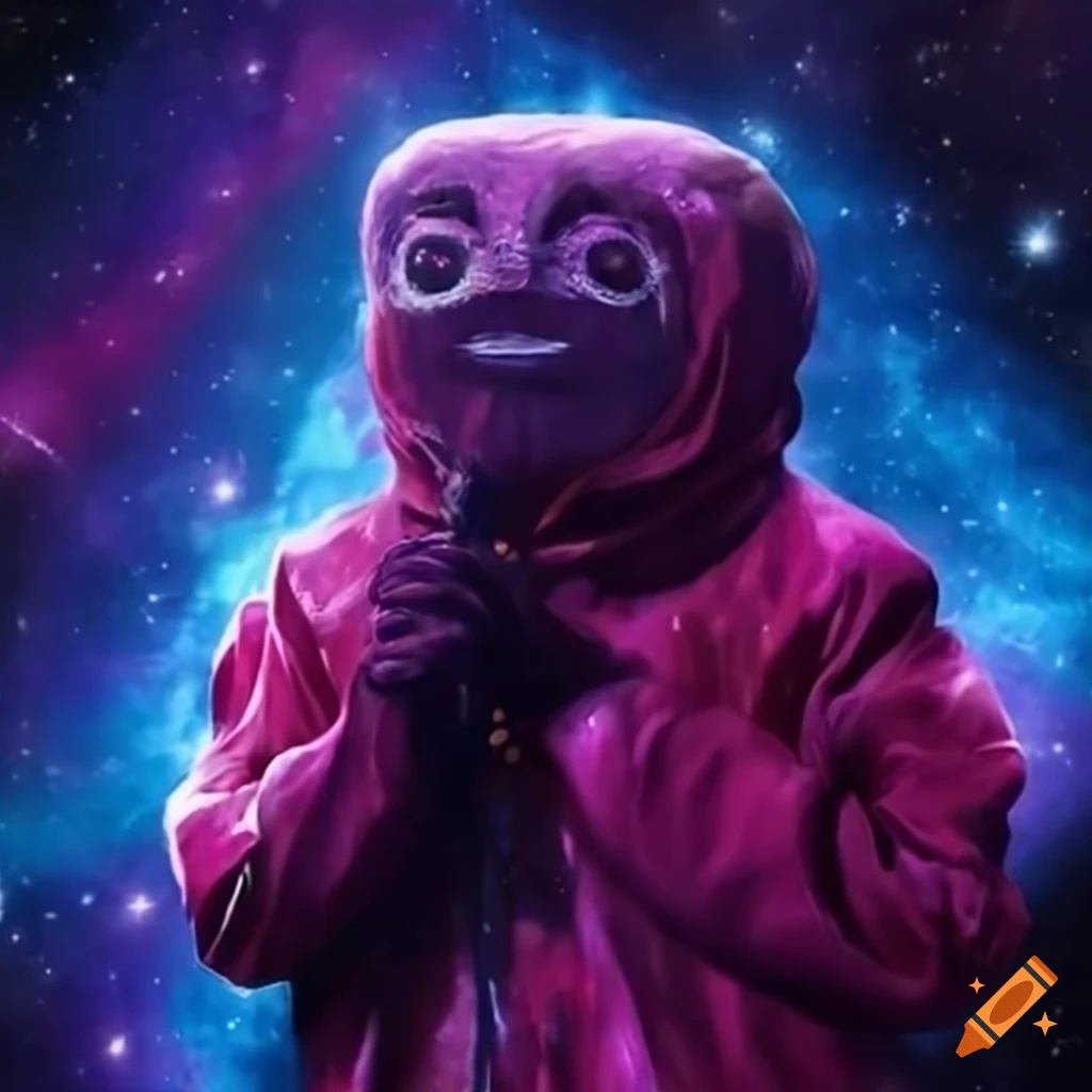 Artistic depiction of a masked male singer in a space nebula on Craiyon