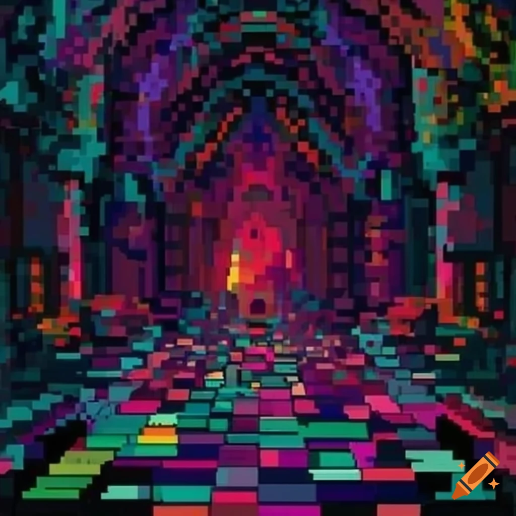 Pixel art of a dark fantasy interior on Craiyon