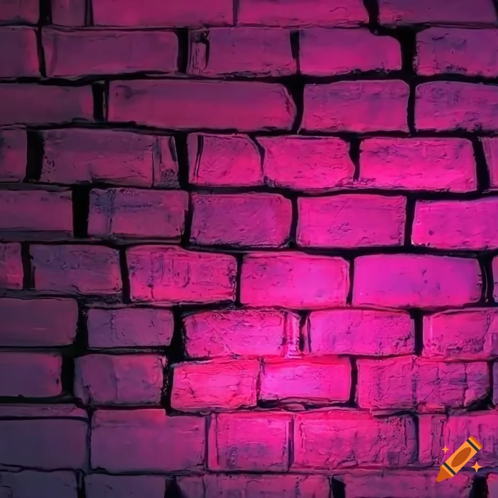 Vibrant pink lighting on abstract brick wall