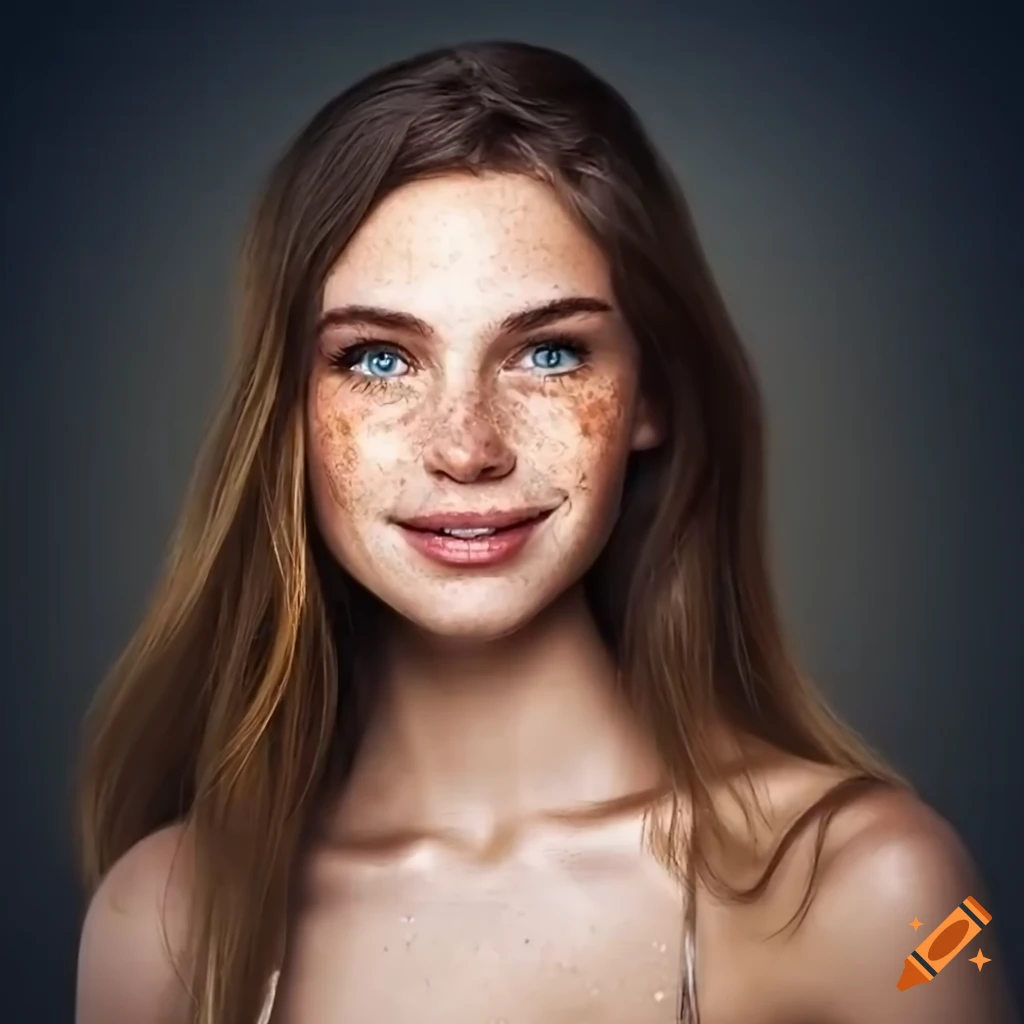 Portrait of a beautiful young woman with freckles and blonde hair on ...