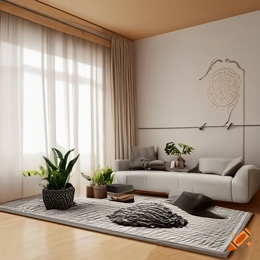 Elegant and spacious living room with minimalist aesthetic on Craiyon