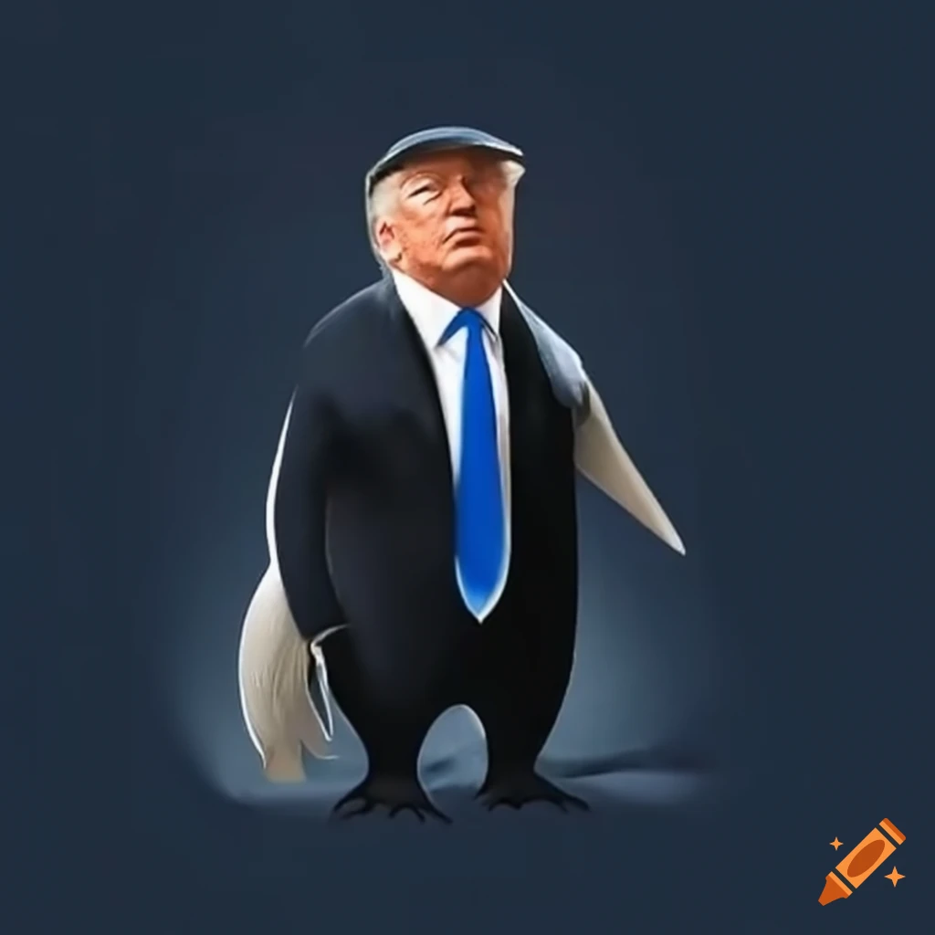 Satirical depiction of a penguin resembling donald trump on Craiyon